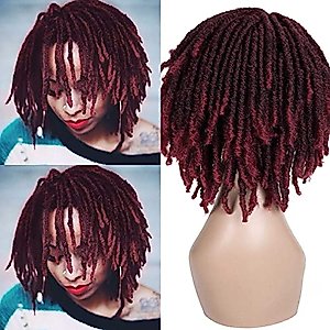 YEZHIQIU 8Inches Short Dreadlock Wig Natural Black Synthetic Hair Nu Faux Afro Dreadlock Wigs Heat Resistant Breathable Faux Locs Braids Hair Wigs (1B/Bug#)