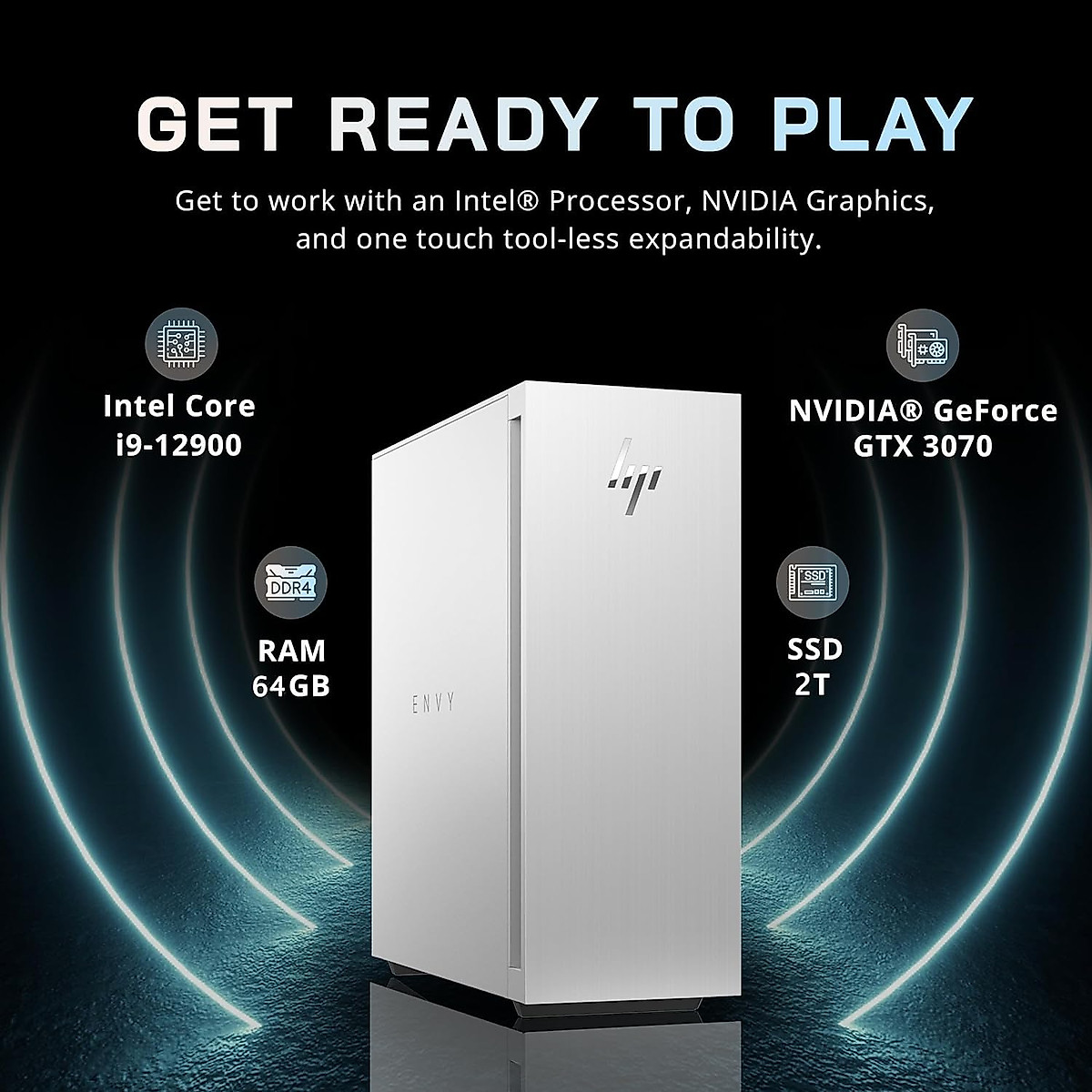 HP Envy Gaming Desktop Computer, 12th Gen Intel Core i9-12900, 64GB RAM, 2TB SSD, NVIDIA GeForce RTX 3070(8GB GDDR6 Dedicated), Windows 11 Pro, Black Wired Keyboard and Mouse, Silver, PCM