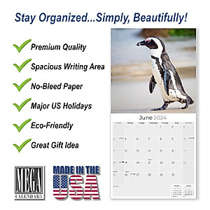 2023 2024 Penguin Calendar - Cute Wildlife Sealife Monthly Wall Calendar - 12 x 24 Open - Thick No-Bleed Paper - Giftable - Academic Teacher's Planner Calendar Organizing & Planning