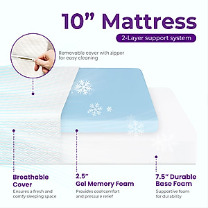 GAESTE 10 Inch Cal King Cooling Gel Memory Foam Medium Firm Mattress Breathable Pressure Relief CertiPUR-US Certified Mattress-in-a-Box for Kids and Adults No Fiberglass (California King, 10 in)