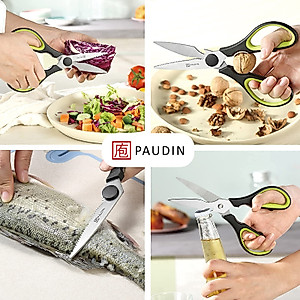 PAUDIN Kitchen Shears, Premium Stainless Steel & Ultra Sharp Shears Come Apart with Comfortable Grip, Multipurpose Utility Food Scissors for Meat, Pizza, Chicken, Fish, Salad, Herbs, BBQ, Black Green