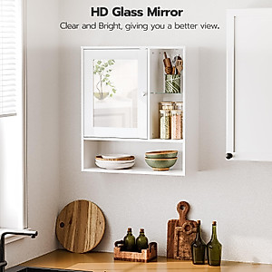 HOOBRO Medicine Cabinet with Mirror, Bathroom Wall Mounted Cabinet with Hidden Space and 2 Adjustable Shelves, Single Mirrored Door, for Bathroom, Bedroom, Living Room, Kitchen, White WT55CW01