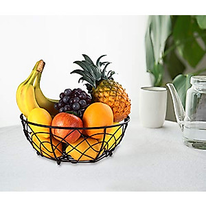 Buruis Fruit Basket Bowl with Banana Hanger, Modern Bird Design Fruit Container, Creative Tabletop Fruit Basket for Kitchen Countertop Dining Room, Decorative Display Stand (Black)