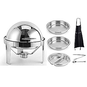 [6 Quart Chafer] Chafing Dish Round Roll Top Bundle Stainless Steel with Apron Buffet Warmer for All Events