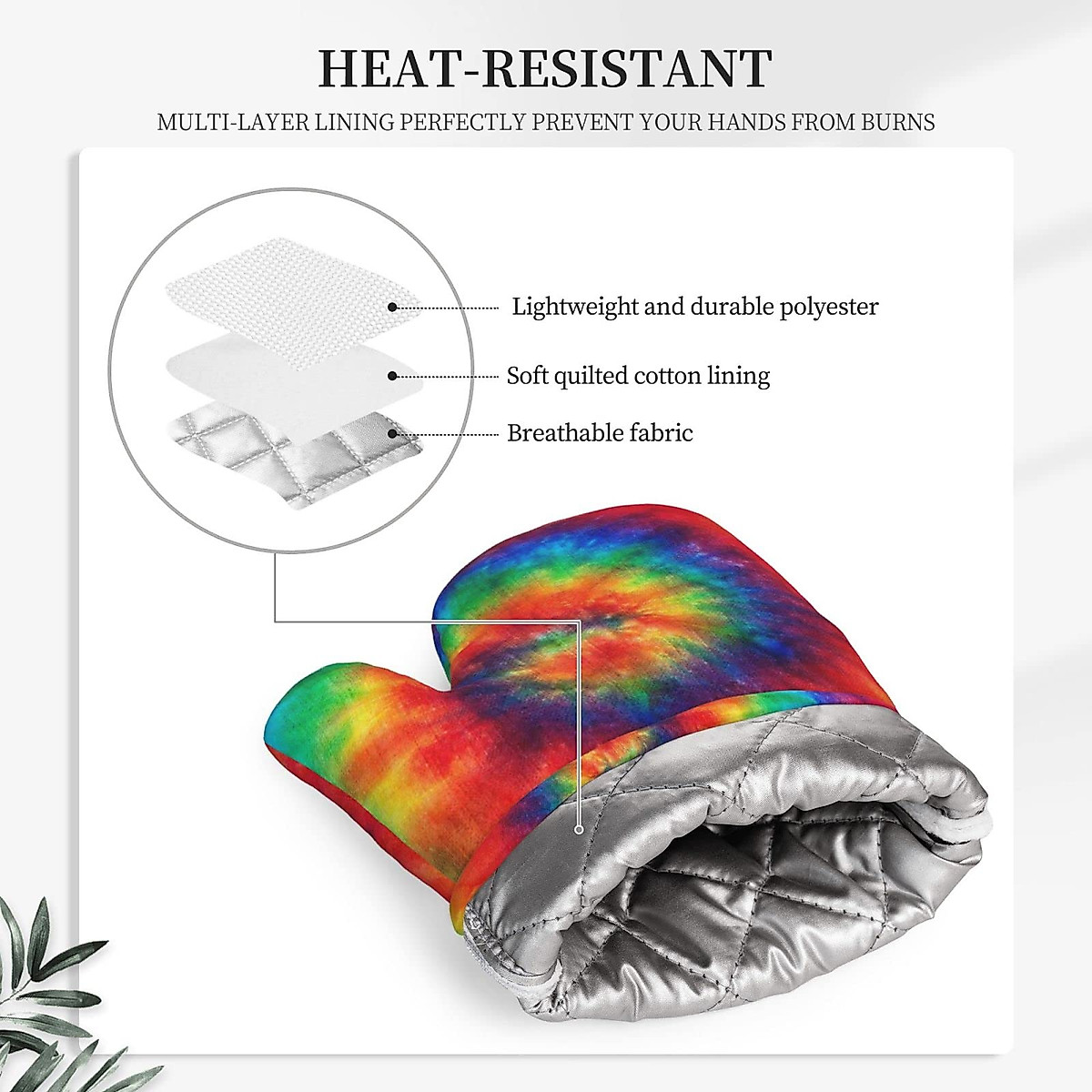 Colourful Tie Dye Oven Mitts Silicone Gloves Kitchen Mittens Heat Resistant Non Slip Oven Mitts for BBQ Grilling Cooking Baking, 1 Pair