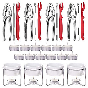 Hiware 28-Piece Crab Crackers and Tools Set - Crab Lobster Leg Crackers and Picks Seafood Tools, Includes Crab Crackers, Butter Warmers, Lobster Shellers, Crab Forks and Tealight Candles