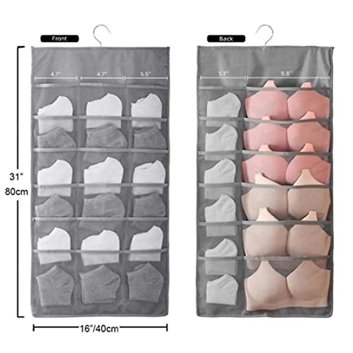 GUAGLL 24 Space Capacity Underwear Socks Storage Bag Non Woven Foldable Window Wardrobe Storage Bag for Underwear Socks