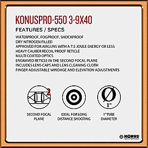 KONUS — KonusPro 7276 - 550 IR 3X-9X40 Riflescope w/ Engraved 550 Ballistic Reticle and Illuminated Center Dot