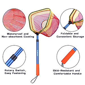 PLUSINNO Kids Fishing Net, Telescopic Lightweight Landing Net with Aluminum Pole Handle and Nylon Mesh, Catch and Release Butterfly Net for Kids Youth Outdoor (1 Pack-Blue)