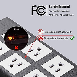 Power Strip, SUPERDANNY Flat Plug Surge Protector, 10 ft Extension Cord with 15A 6 Widely Multi Outlets, 3.1A Fast Charge 4 USB Ports, Fire-Retardant