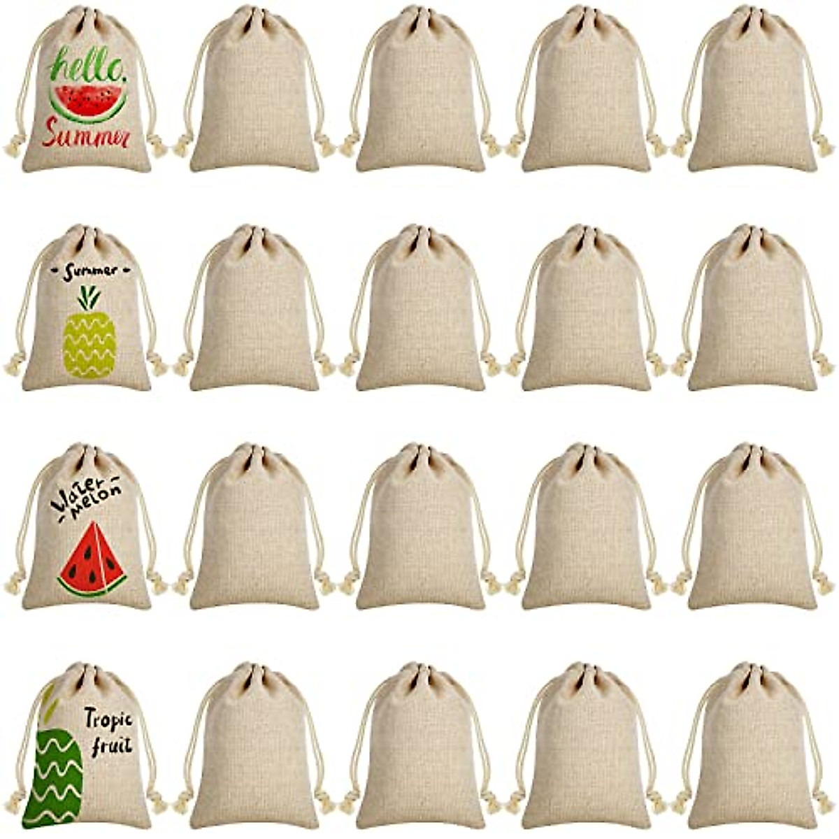 20 Pieces Sublimation Burlap Bags Sublimation Linen Burlap Drawstring Bag Sublimation Burlap Present Bags with Drawstring for Summer Favors Party DIY Craft Candy Bag
