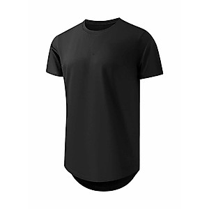 JMIERR Men's 3 Pack Cotton Hipster Hip Hop Longline Crewneck T-Shirt, Short Sleeve Gym Workout Athletic T Shirts for men Pack,S, Black/Dark Grey/Khaki