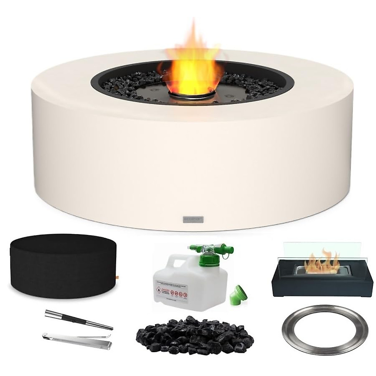 Eco Smart | ARK 40 Fire Pit Table | Bone Color | Ethanol Black Stainless Steel Gas Burner | Elegant Curved Design with Versatile Wide Lip | Complements Any Decor and Setting