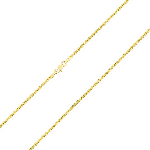 Nuragold 10k Yellow Gold 2mm Diamond Cut Rope Chain Lightweight Necklace, Mens Womens Jewelry 16" 18" 20" 22" 24" 26" 28" 30"