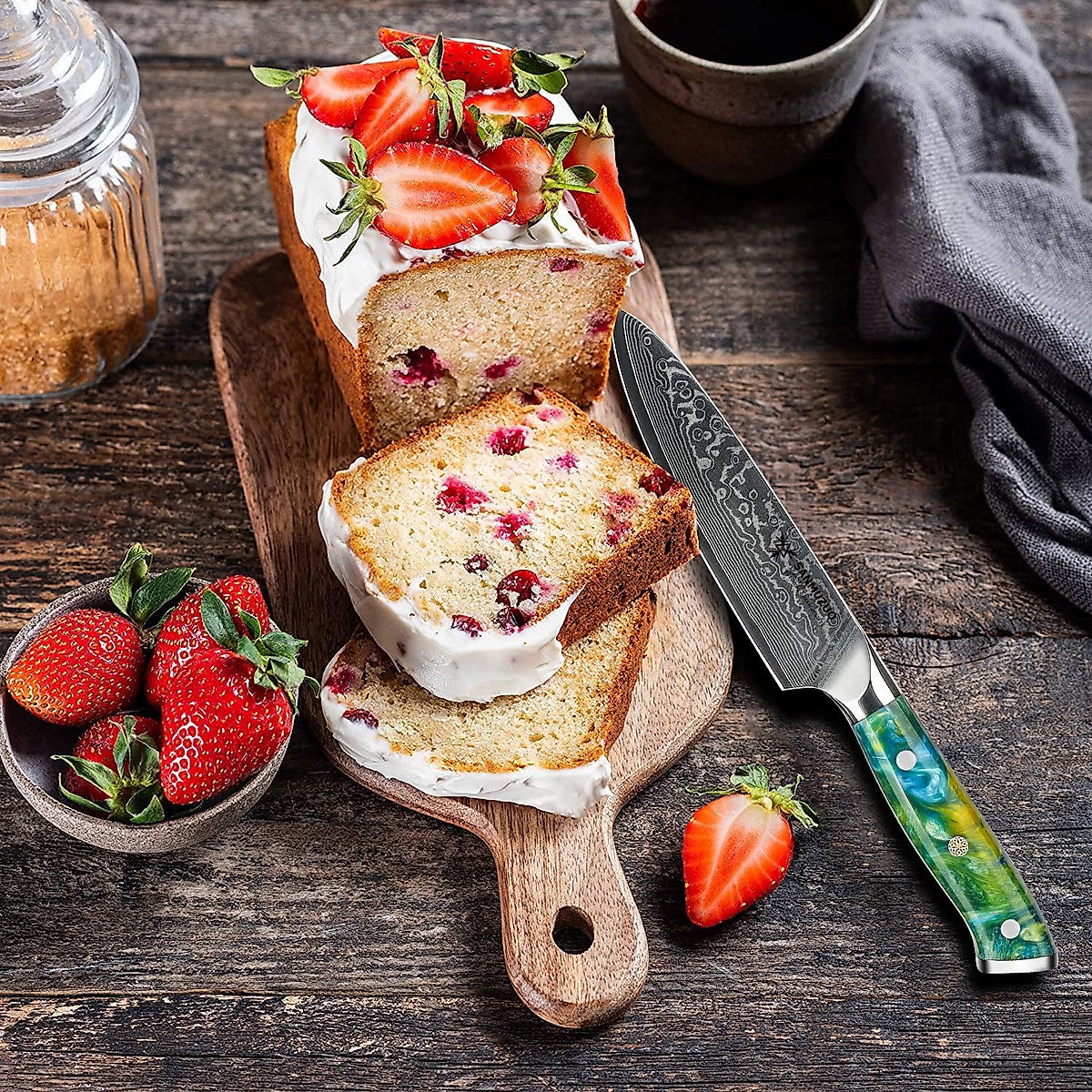 SANMUZUO 5 Inch Kitchen Utility Knife - Xuan Series Kitchen Knives - VG10 Damascus Steel with Resin Handle (Jade Green)