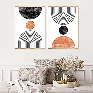 Mid Century Geometric Wall Art Boho Abstract Wall Art Canvas Mid Century Modern Prints Mid Century Pictures Boho Paintings Artwork for Living Room Bedroom Decor 16x24 Inch (set of 2) Unframed