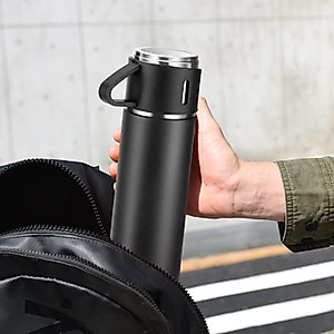 Stainless Steel Thermo 500ml/16.9oz Vacuum Insulated Bottle with Cup for Coffee Hot drink and Cold drink water flask.(Black,Single)