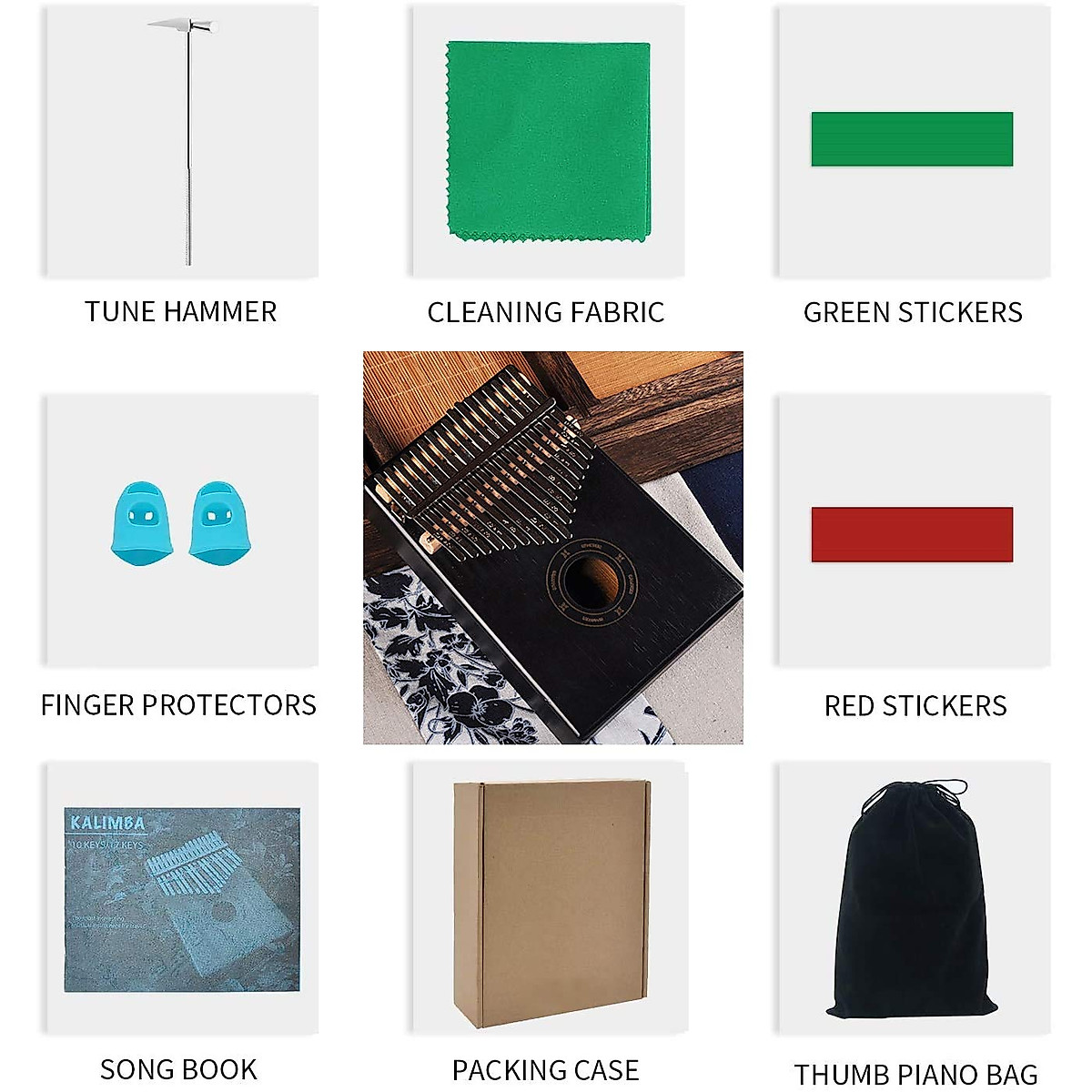 Kalimba 17 Keys Thumb Paino Made By Solid Mahogany with Study Instruction and Tune Hammer, Portable Mbira Sanza African Wood Finger Piano black