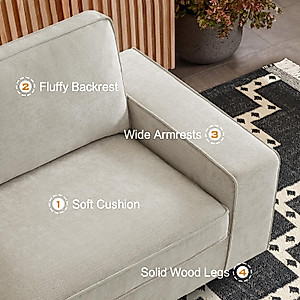 EASELAND Sofa Couch, 88" Chenille Loveseat for Living Room, 3 Seater Lounge Sofa for Bedroom with Removable Back and Seat Cushions, Modern Deep Seat Comfy Couch with Solid Wood Legs and Armrest(Beige)
