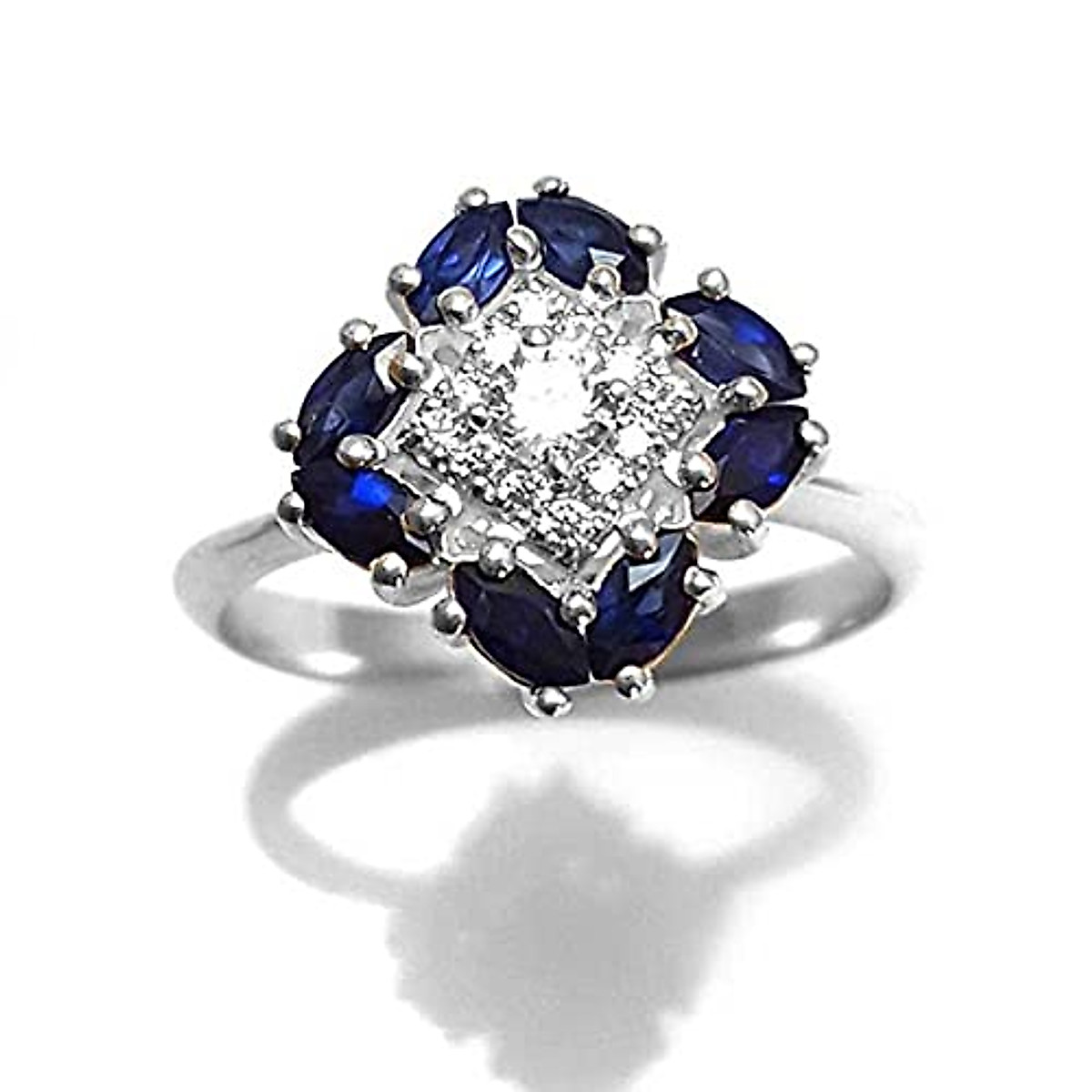 2 1/2 CT Round Shape White Cubic Zirconia & Simulated Blue Sapphire Wedding Engagement Ring in 14K White Gold Plated 925 Sterling Silver (2.50 Cttw) Ring Size - 6