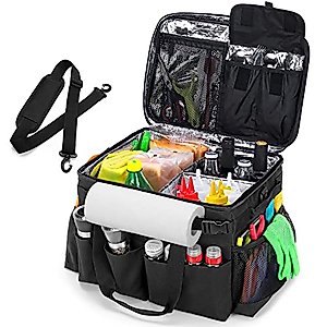 HODRANT Large Grill Caddy with Lid, BBQ and Picnic Bag Organizer with Paper Towel Holder, Tailgating Accessories Basket for Barbecue Utensil & Camping Gear Must Haves, Black, Bag Only