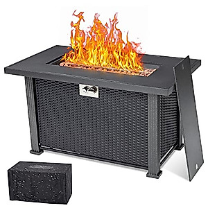 44 Inch Propane Fire Pit Table, 50000BTU Rectangle Fire Table with Cover & Rain Cover, Sturdy Steel and Iron Fence Surface, CSA Safety Certified