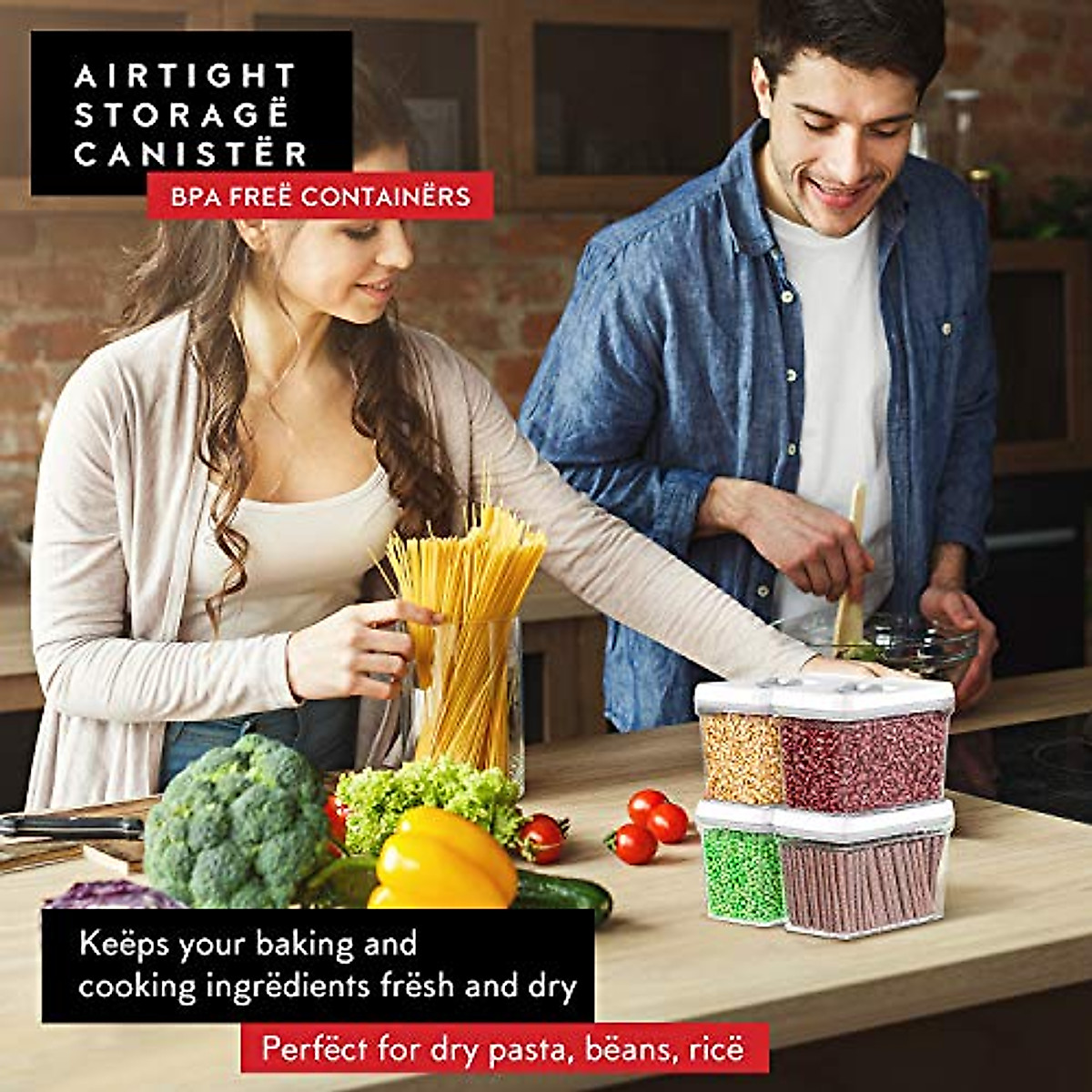 DWËLLZA KITCHEN Airtight Food Storage Containers - Pantry Snacks Kitchen Container, Baking Supplies, 4LB Sugar & Flour Canister - 4 Pc Set All Same Size - Clear Plastic BPA-Free - Keeps Fresh & Dry