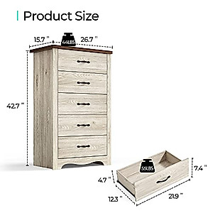 LINSY HOME 5 Drawer Chest, White Dresser for Bedroom, Dresser Organizer, Tall Dresser Wood Chest of Drawer for Nursery Kids Room Organizer with Anti-Tipping Device