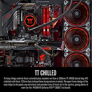 Thermaltake Shadow 360i Liquid-Cooled PC (AMD Ryzen 5 3600, RTX 3060 Ti, 16GB RGB 3000Mhz DDR4 ToughRAM RGB Memory, 1TB NVMe M.2, WiFi, Win 10 Home) Gaming Desktop Computer P3BK-B450-S36-LCS