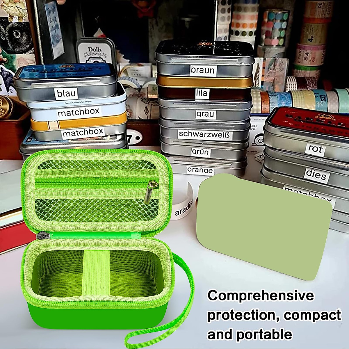 Label Makers Case Compatible with MakeID Label Maker Machine and Taps, Mini Sticker Maker Labeling Printer Storage Organizer Holder Fits for USB Cable and Accessories (Green)