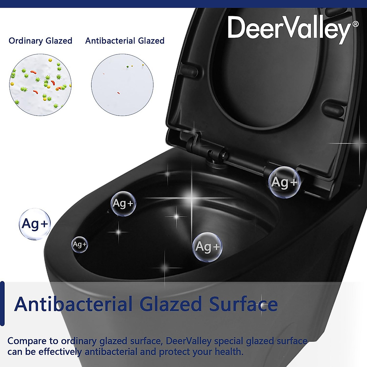 DeerValley Elongated One Piece Toilet, 17.32'' Comfortable Seat Height ADA Toilet with Soft Close Seat, Dual Flush Toilet with High Efficiency 1.1/1.6 GPF, Matte Black Skirted Toilet 12'' Rough-In