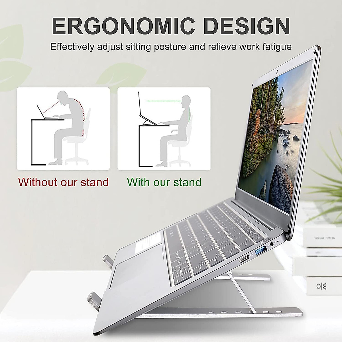 SGIN Laptop Stand for Desk, Computer Stand Laptop Riser for Laptop, Portable Notebook Stand Compatible with 9-15.6 inch Laptops(Silver)