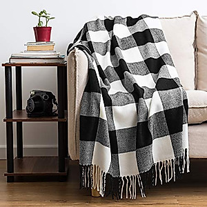 Buffalo Plaid Throw Blanket for Couch - Farmhouse Throw with Check Pattern - Soft Woven with Decorative Fringe - Lightweight for Bed, Sofa, Chair, Office, Outdoor - 50 x 60 in. (Black)