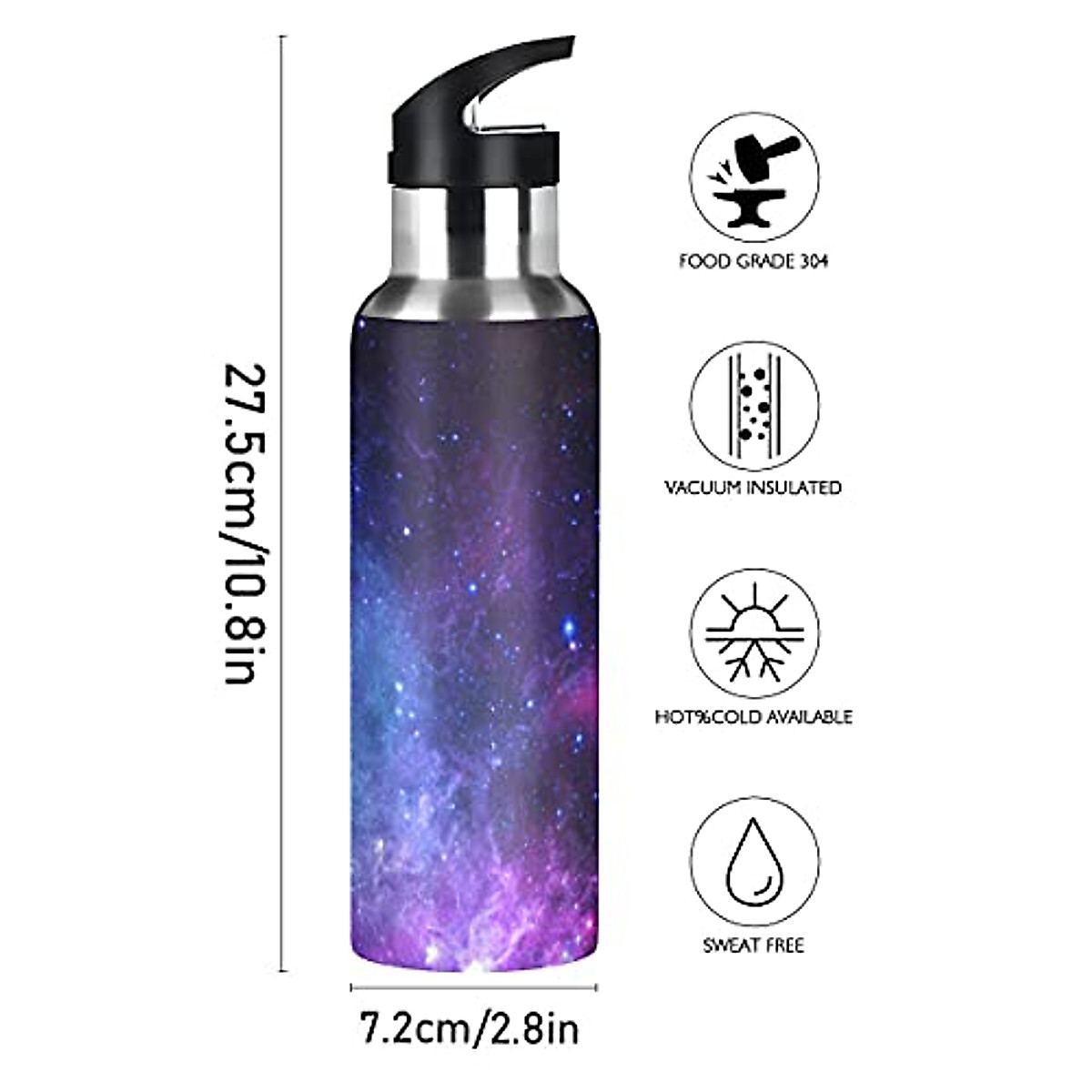 senya Water Bottle Handle Straw Lid, Universe Galaxy Nebula Space Vacuum Insulated Stainless Steel Thermos Water Bottle Leak Proof Sports Coffee Maker Cup