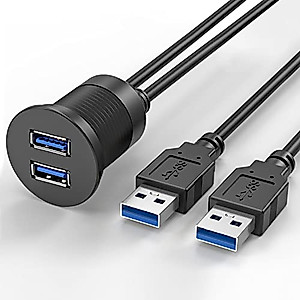 WILLIZTER Dual USB 3.0 Male to Female Round Car Flush Mount Cable Extension Mount Panel Mount Dash Mount Waterproof for Car Vehicle Truck Boat Yacht Bike Motorcycle 3 Feet 1 Meter