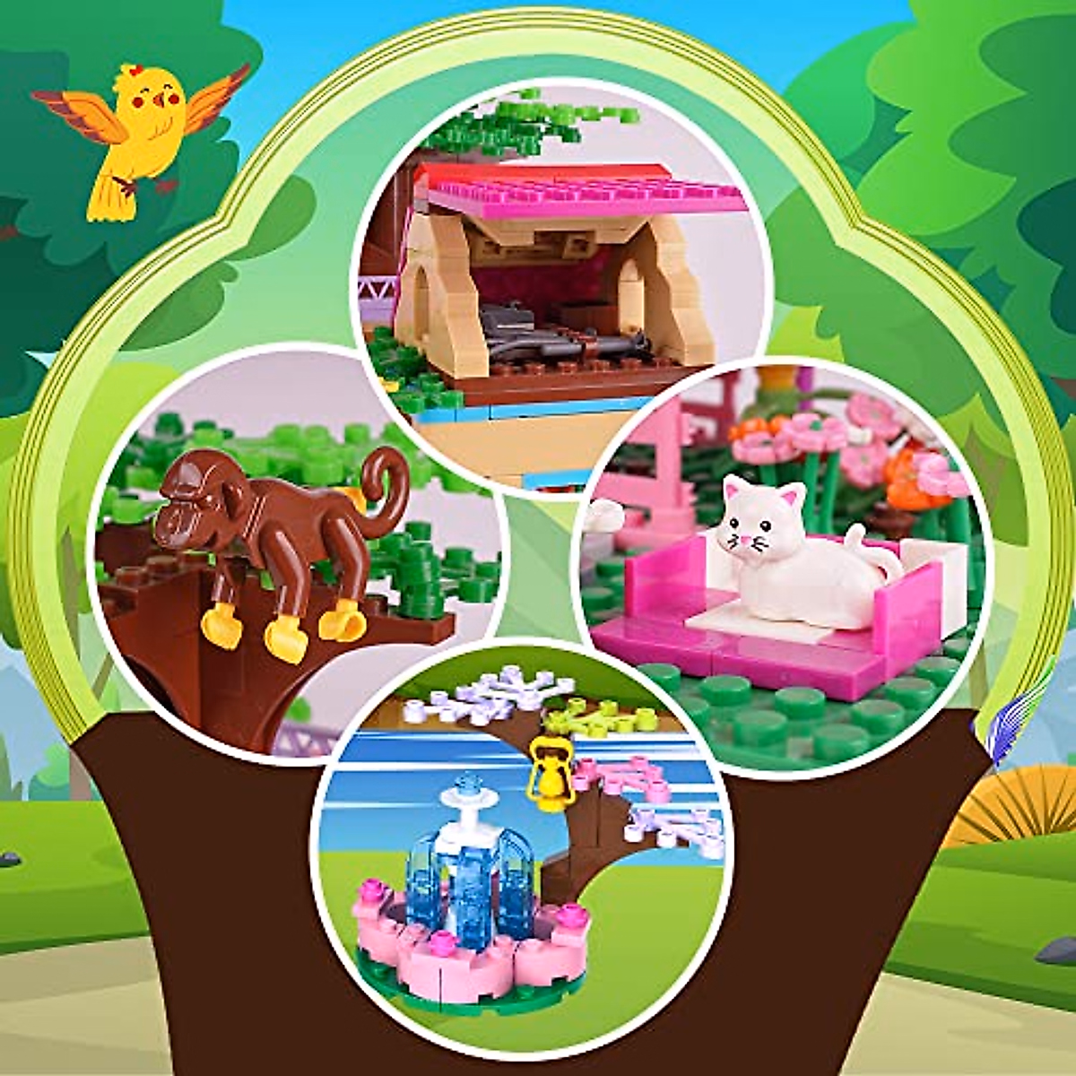 HOGOKIDS Tree House Building Toy with LED Light - 613PCS STEM Treehouse Girl Building Block Set with Fountain Animals, Birthday Gifts for Girls Boys Kids Ages 6 7 8 9 10 11 12+