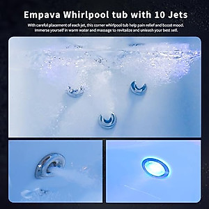 Corner Whirlpool Tub,Empava 2 Person Whirlpool Bathtub,Corner Jetted Bathtub with Heater,Corner Jetted Tub with Light,Spa Bath tub with 10 Jets,Hydro Massage Tub with Chromatherapy,LED Control Panel