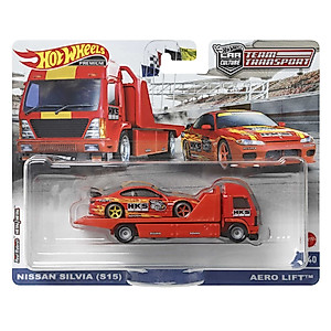 Hot Wheels Team Transport Fleet Flyer & Nissan Silvia S15, Celebrates Racing Experience & Car Culture, Premium Vehicles, 1:64 Scale Car & Transport, Gift for Race Fans & Toy Car Collectors