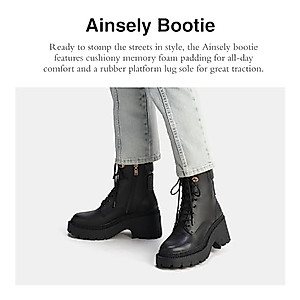 Coach Women's Ainsely Leather Bootie Combat Boot, Black, 7
