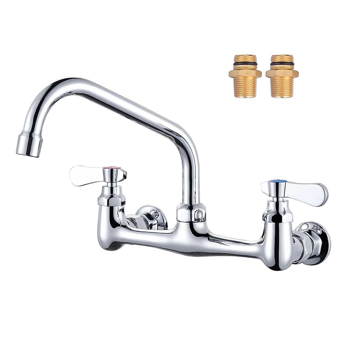 iVIGA Commercial Sink Faucet with 8” Swivel Spout, 8" Center Wall Mount Kitchen Faucet, Dual Handles Brass Utility Sink Faucet for Laundry Room Restaurant Compartment Sink, Polish Chrome