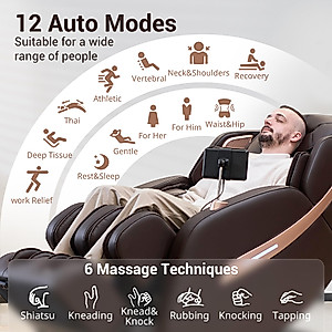 MYNTA Massage Chair, Full Body Zero Gravity SL Track Shiatsu Massage Chairs with Calf Heating, Thai Stretch, M1612 Brown