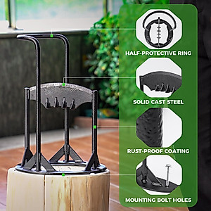 Optimech Kindling Splitter 10 x14.5in, Solid Cast Steel Log Splitter for Wood 9LB Heavy Duty with Half Ring - Manual Firewood Cracker Splitting Tool for Outdoor Camping (L)