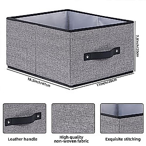 YheenLf Clothing Storage Bins,18.5×11.0×7.9 inches Closet Bin with Handles, Foldable Storage Baskets, Fabric Containers Storage Boxes for Organizing Shelves, Gray, Jumbo, 4-Pack