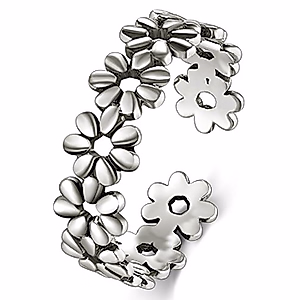 925 Sterling Silver Toe Ring, BoRuo Daisy Flower Hawaiian Adjustable Band Ring