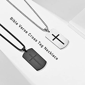 Rnivida Men's Black Cross Tag Pendant Necklace, Stainless Steel Inspirational Bible Verse Necklace for Men Boys (Isaiah 41:10 - Black)