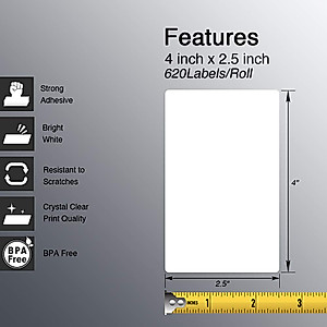 BETCKEY - 4" x 2.5" (102 mm x 64 mm) Shipping & Multipurpose Labels Compatible with Zebra & Rollo Label Printer,Premium Adhesive & Perforated [10 Rolls, 6200 Labels]