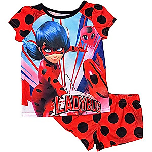 Miraculous Lady Bug Girls' Little Pajama Sleepwear Sets, Red Dot