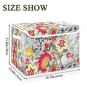 Elegant Flower Storage Basket 16.5x12.6x11.8 In Collapsible Fabric Storage Cubes Organizer Large Storage Bin with Lids and Handles for Shelves Bedroom Closet Office