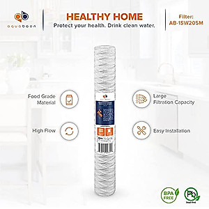 Aquaboon 5 Micron 20" x 2.5" String Wound Sediment Water Filter Cartridge | Universal Replacement for Any 20 inch RO Unit | Compatible with 101-230, PD-5-20, AP110-2C, P5-20, CFS124-C20, 10-Pack