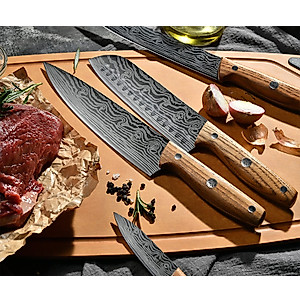Knife Set, 7 Pieces Knife Block Set, EUNA Kitchen Knife Set with Wooden Handle, Japanese Stainless Steel Chef Knife Set Professional Cooking Knives, Silver